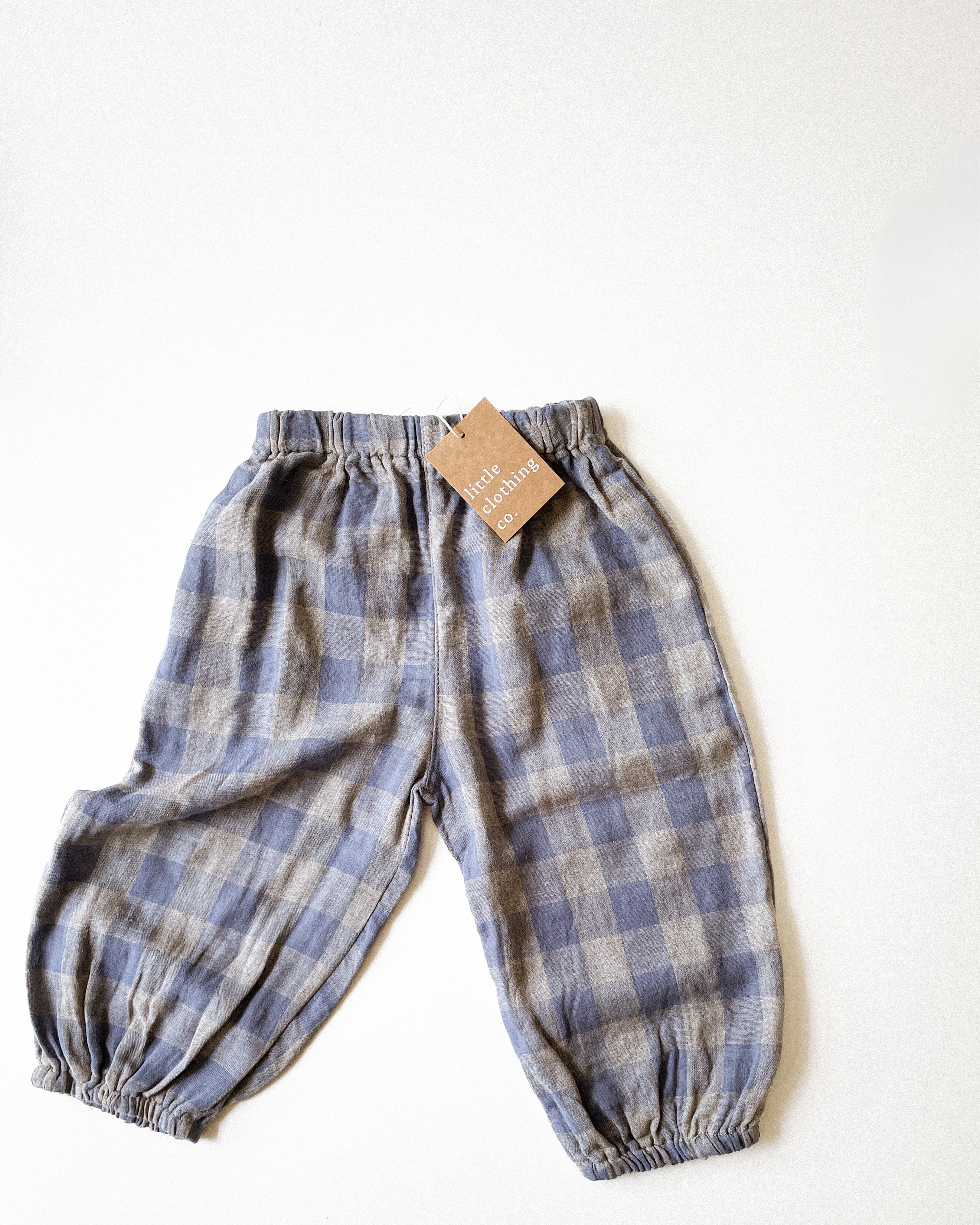 Slate Blue Check Pants in Lightweight Linen & Cotton – littleclothingco